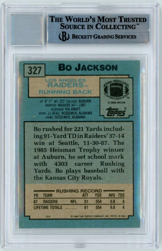 Bo Jackson 1988 Topps Football Autograph Auto Rookie Card #327 - BAS 10