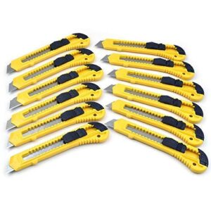 Tape King Utility Knife Box Cutters (12-Pack Bulk, 18mm Wide Blade Cutter) - Retractable, Compact, Extended Use for Heavy Duty Office, Home, Arts Crafts, Hobby for Cutting Boxes, Cartons, Cardboard