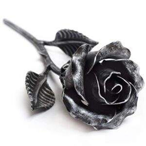 makulismit 100% hand forged iron rose sculpture - gift of everlasting love - wrought steel flower