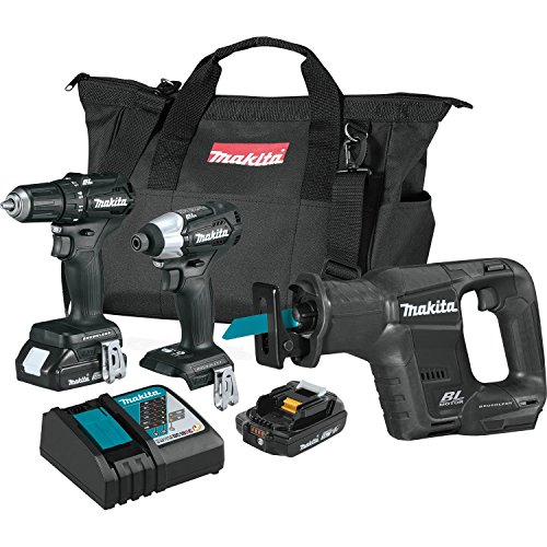 Makita CX300RB 18V LXT Lithium-Ion Sub-Compact Brushless Cordless 3-Pc. Combo Kit (2.0Ah), Black