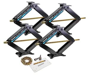 set 4 libra 9k lb heavy duty 24" rv trailer camper stabilizer leveling scissor jacks w/dual power drill sockets & complete set of mounting hardware -model# 26098