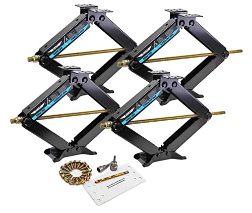 Set 4 LIBRA 9K lb Heavy Duty 24" RV Trailer Camper Stabilizer Leveling Scissor Jacks w/Dual Power Drill Sockets & Complete Set of Mounting Hardware -Model# 26098