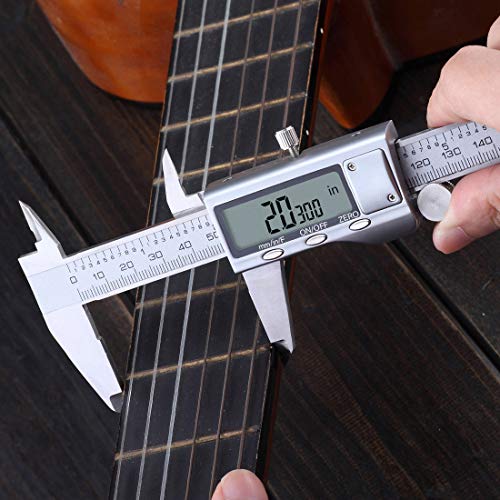 REXBETI Digital Caliper 6 Inch Measuring Tool Stainless Steel Inch/MM/Fractions, Electronic Vernier Calipers Gauge for Woodworking Jewelry, Polished Silver