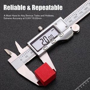 REXBETI Digital Caliper 6 Inch Measuring Tool Stainless Steel Inch/MM/Fractions, Electronic Vernier Calipers Gauge for Woodworking Jewelry, Polished Silver