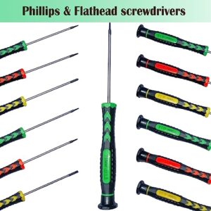 Screwdriver SET OF 6 - Magnetic Flathead and Phillips With NON-SKID Handle in Different SIZES / COLORS - Professional Repair Tool Kit For Electronics/ iPhone/ PC/ Jewelry/ Watch/ Eyeglass