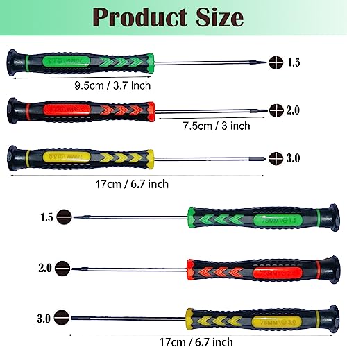 Screwdriver SET OF 6 - Magnetic Flathead and Phillips With NON-SKID Handle in Different SIZES / COLORS - Professional Repair Tool Kit For Electronics/ iPhone/ PC/ Jewelry/ Watch/ Eyeglass