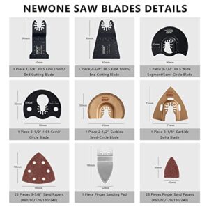 NEWONE 67 Pack Oscillating Multitool Quick Release Saw Blades with Sandpaper,Multitool Blades for Wood Metal Plastics Compatible with Fein Black&Decker Bosch Chicago Roybi Milwaukee Makita Craftsman…