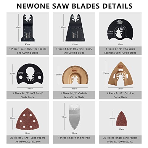 NEWONE 67 Pack Oscillating Multitool Quick Release Saw Blades with Sandpaper,Multitool Blades for Wood Metal Plastics Compatible with Fein Black&Decker Bosch Chicago Roybi Milwaukee Makita Craftsman…