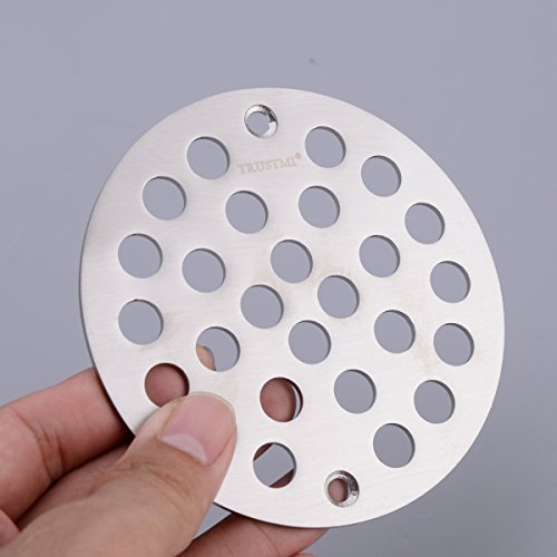 TRUSTMI 4 Inch Screw-in Shower Drain Cover Replacement Floor Strainer, Brushed Stainless