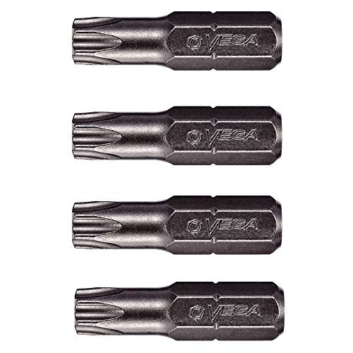 VEGA T20 TORX Security Bits. Professional Grade ¼ Inch Hex Shank TORX T-20 S2 Steel 1" Security Bits. 125TT20A-4 (Pack of 4)