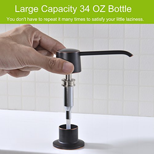 Brass Soap Dispenser, Large Capacity 34 OZ Bottle Built in Pump Kitchen Sink Soap Dispenser and Modern Dish Soap Dispenser Oil Rubbed Bronze