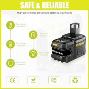 VANON Replacement for Ryobi 18V Battery 9.0Ah Lithium ion 18 Volt Batteries Replacement for Ryobi One 18V Cordless Tools P102 P107 P105 P104 P103 P108 1Pack.