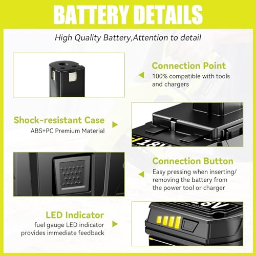 VANON Replacement for Ryobi 18V Battery 9.0Ah Lithium ion 18 Volt Batteries Replacement for Ryobi One 18V Cordless Tools P102 P107 P105 P104 P103 P108 1Pack.