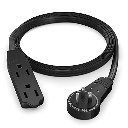 Maximm Cable 3 Ft 360° Rotating Flat Plug Extension Cord/Wire, 16 AWG Multi 3 Outlet Extension Wire, 3 Prong Grounded Wire - Black - UL Certified