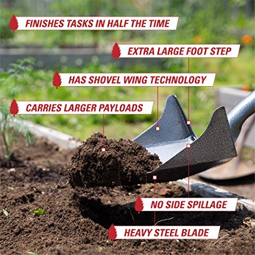 ROOT ASSASSIN One Shot Garden Shovel (43" D-Handle) - Holds More Than The Average Shovel, Back Wings Keep Dirt from Spilling Off The Back, Best for Yard Work, Gardening, Digging, Treasure Hunting