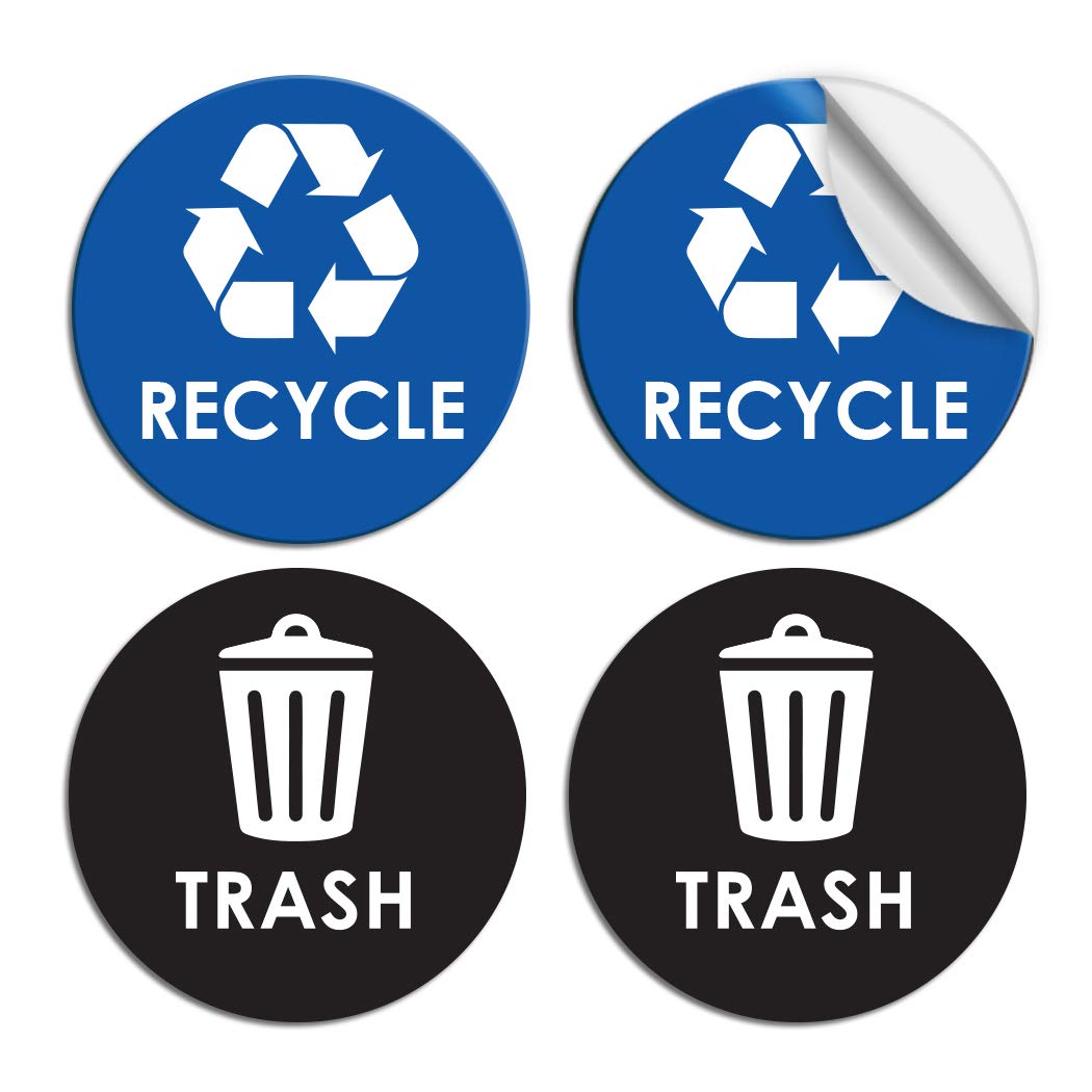 Recycle Sticker Trash Can Decal - 6" Large Recycling Vinyl - 4 Pack (Black & Blue)