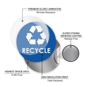 Recycle Sticker Trash Can Decal - 6" Large Recycling Vinyl - 4 Pack (Black & Blue)