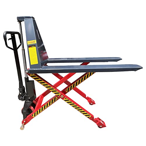 3300LB. Cap, 27" x 45", Lift Height: 3-1/2" to 31-1/2", Manual High Lift Tote Lifters for Skid/Single Sided Pallet Pake Handling Tools