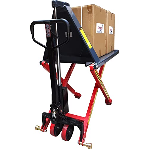 3300LB. Cap, 27" x 45", Lift Height: 3-1/2" to 31-1/2", Manual High Lift Tote Lifters for Skid/Single Sided Pallet Pake Handling Tools