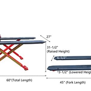 3300LB. Cap, 27" x 45", Lift Height: 3-1/2" to 31-1/2", Manual High Lift Tote Lifters for Skid/Single Sided Pallet Pake Handling Tools