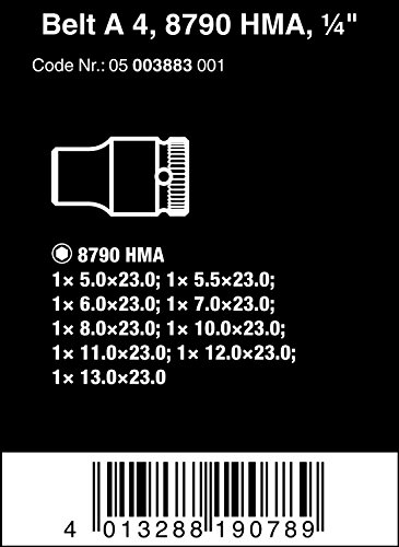 Wera Tools 05003883001 Belt 4 Sock Set 1/4" drv 9 Pieces, One Size, Multi