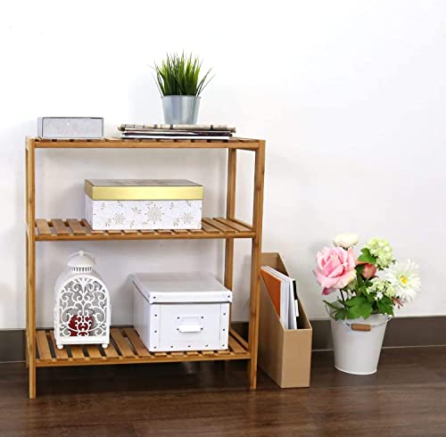 kinbor Bamboo Rack Multifunctional Bathroom Kitchen Living Room Holder Plant Flower Stand Utility Storage Shelf (3-Tier)