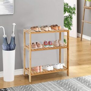 kinbor Bamboo Rack Multifunctional Bathroom Kitchen Living Room Holder Plant Flower Stand Utility Storage Shelf (3-Tier)