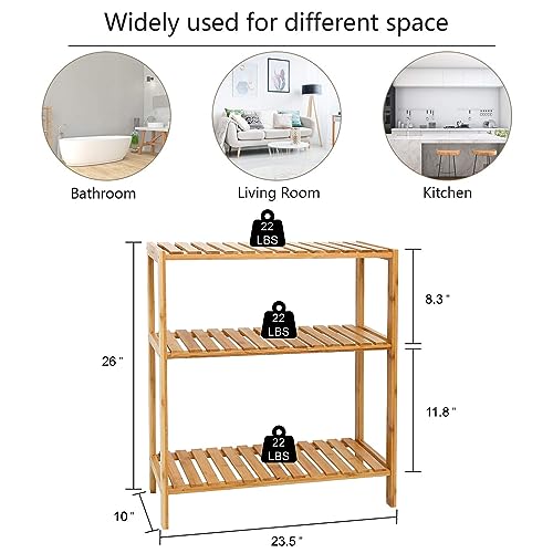 kinbor Bamboo Rack Multifunctional Bathroom Kitchen Living Room Holder Plant Flower Stand Utility Storage Shelf (3-Tier)