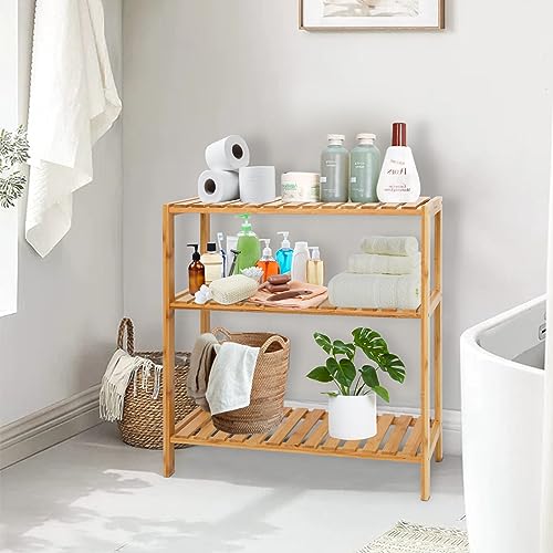 kinbor Bamboo Rack Multifunctional Bathroom Kitchen Living Room Holder Plant Flower Stand Utility Storage Shelf (3-Tier)