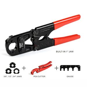 iCrimp PEX Crimping Tool Kit for 3/8 inch, 1/2 inch, 3/4 inch, 1 inch Pex Copper Crimp Rings, c/w PEX Cutter,Go-no-go Gauge, Meets ASTM F1807 Standard