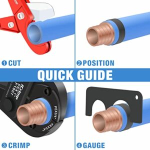 iCrimp PEX Crimping Tool Kit for 3/8 inch, 1/2 inch, 3/4 inch, 1 inch Pex Copper Crimp Rings, c/w PEX Cutter,Go-no-go Gauge, Meets ASTM F1807 Standard