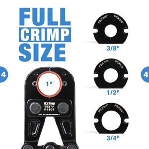 iCrimp PEX Crimping Tool Kit for 3/8 inch, 1/2 inch, 3/4 inch, 1 inch Pex Copper Crimp Rings, c/w PEX Cutter,Go-no-go Gauge, Meets ASTM F1807 Standard