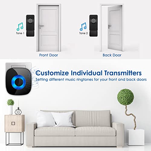 Wireless Doorbell, PHYSEN Door bell Chimes with Mute Mode, 58 Ringtones&5 Volume Levels, Operating at 1300-ft Range, LED Strobe, 2 Transmitters+3 Receivers Waterproof Doorbell Kit for Home/Classroom