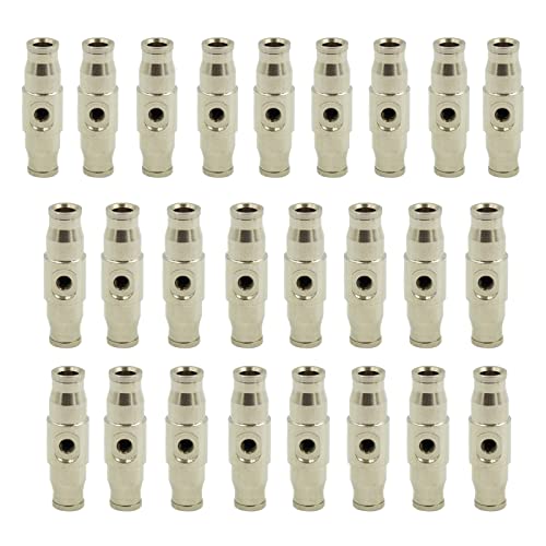 Legines 25pcs Nickel Plated Brass Push to Connect Fitting for High Pressure Misting System, Misting Coupling Slip Lock (One Hole), 1/4" Tube OD, Straight Union