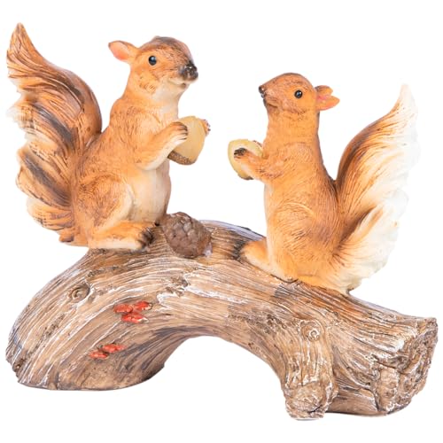 Dawhud Direct Squirrels on a Log Solar Light for Home and Outdoor Decor, Squirrels Solar Powered Flickering LED Garden Light Backyard Woodland Decoration