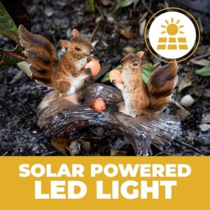 Dawhud Direct Squirrels on a Log Solar Light for Home and Outdoor Decor, Squirrels Solar Powered Flickering LED Garden Light Backyard Woodland Decoration