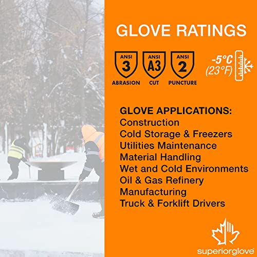 Superior Glove Winter Work Gloves - Fleece-Lined with Black Tight Grip Palms (Cold Temperatures) Freezer Gloves - SNTAPVC - Size Large