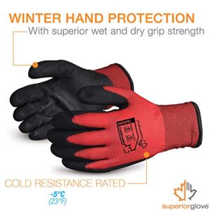 Superior Glove Winter Work Gloves - Fleece-Lined with Black Tight Grip Palms (Cold Temperatures) Freezer Gloves - SNTAPVC - Size Large