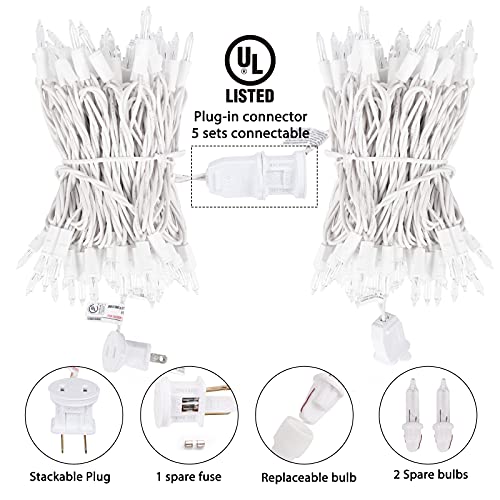 Brightown Christmas String Lights with 100 Clear Bulbs on White Wire - UL Approved for Indoor Outdoor Use, 26.5 FT Waterproof Connectable Christmas Tree Lights for Party Holiday Patio Decorations