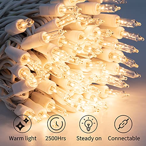 Brightown Christmas String Lights with 100 Clear Bulbs on White Wire - UL Approved for Indoor Outdoor Use, 26.5 FT Waterproof Connectable Christmas Tree Lights for Party Holiday Patio Decorations