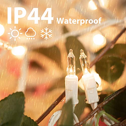 Brightown Christmas String Lights with 100 Clear Bulbs on White Wire - UL Approved for Indoor Outdoor Use, 26.5 FT Waterproof Connectable Christmas Tree Lights for Party Holiday Patio Decorations