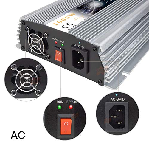 MarsRock 1000W 12V Wind 18V Grid Tie Pure Sine Wave MPPT Solar Power Inverter DC 10.5V-30V AC 110V 120V Workable for USA Selectable Blue Gold Silver Colors (110V Silver)