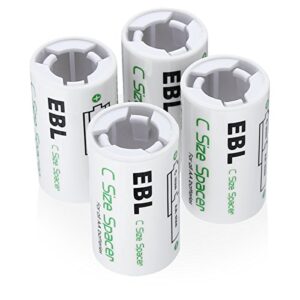 ebl c size battery adapters, aa to c size battery spacer converter case use with rechargeable aa battery cells - 4 pack