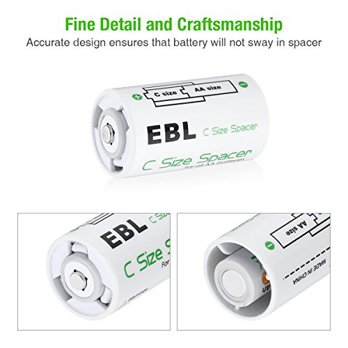 EBL C Size Battery Adapters, AA to C Size Battery Spacer Converter Case Use with Rechargeable AA Battery Cells - 4 Pack