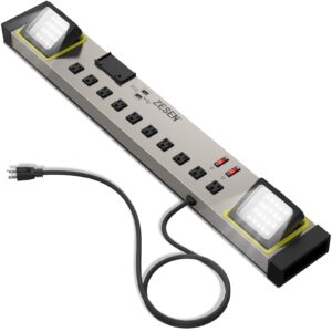 zesen 10-outlet power strip with led worklight surge protector 4ft cord with dual smart usb, workshop/garage/office/home, etl listed