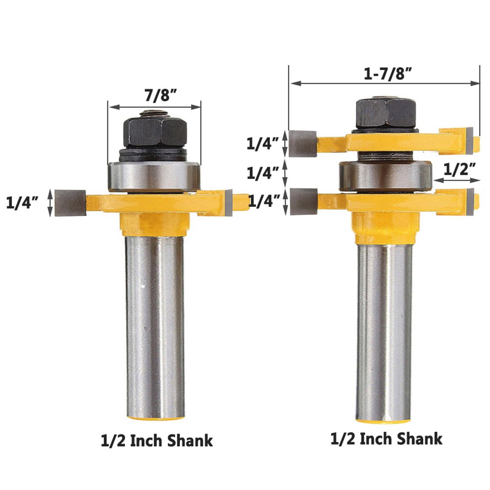 Yakamoz 1/2-Inch Shank Matched Tongue and Groove Router Bit Set 3 Teeth T Shape Wood Milling Cutter Woodworking Tool