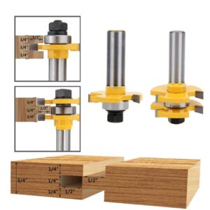 Yakamoz 1/2-Inch Shank Matched Tongue and Groove Router Bit Set 3 Teeth T Shape Wood Milling Cutter Woodworking Tool