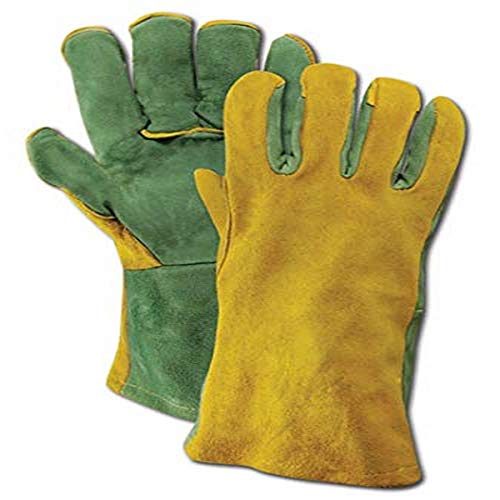 MAGID 6759FL-XL Split Leather Palm Welder's Glove, Men's (Fits), Green, XL (Pack of 12)