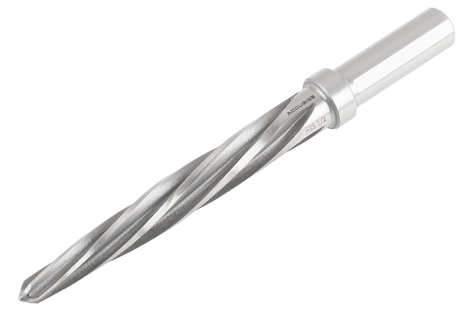 Accusize Industrial Tools High-Speed Steel Spiral Flute Aligning Reamer, 1/2" Cutting Diameter, 1/2" Shank Diameter, 0522-0012