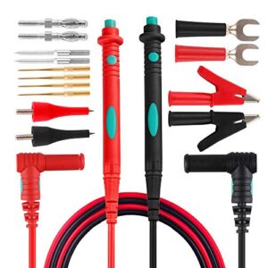 micsoa multimeter test leads kit, digital multimeter leads with alligator clips replaceable multimeter probes tips set of 16